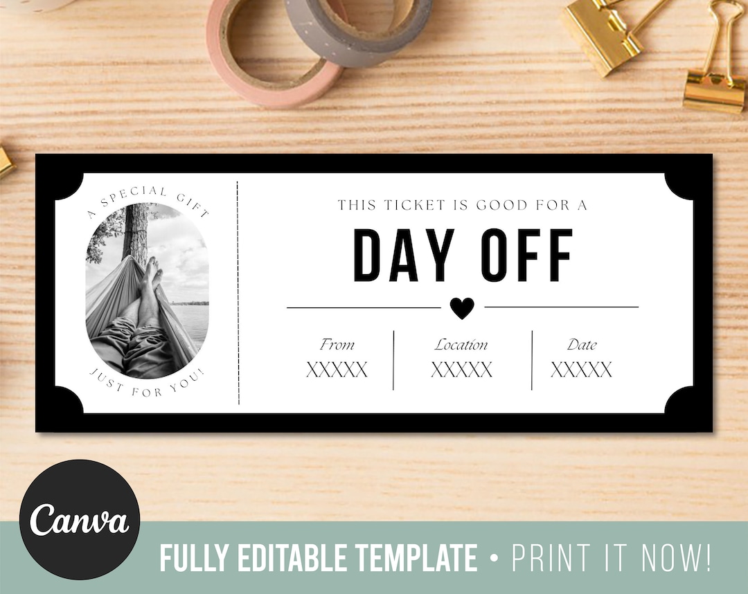 Custom Day off Gift Coupon Editable Canva Template INSTANT DOWNLOAD ...