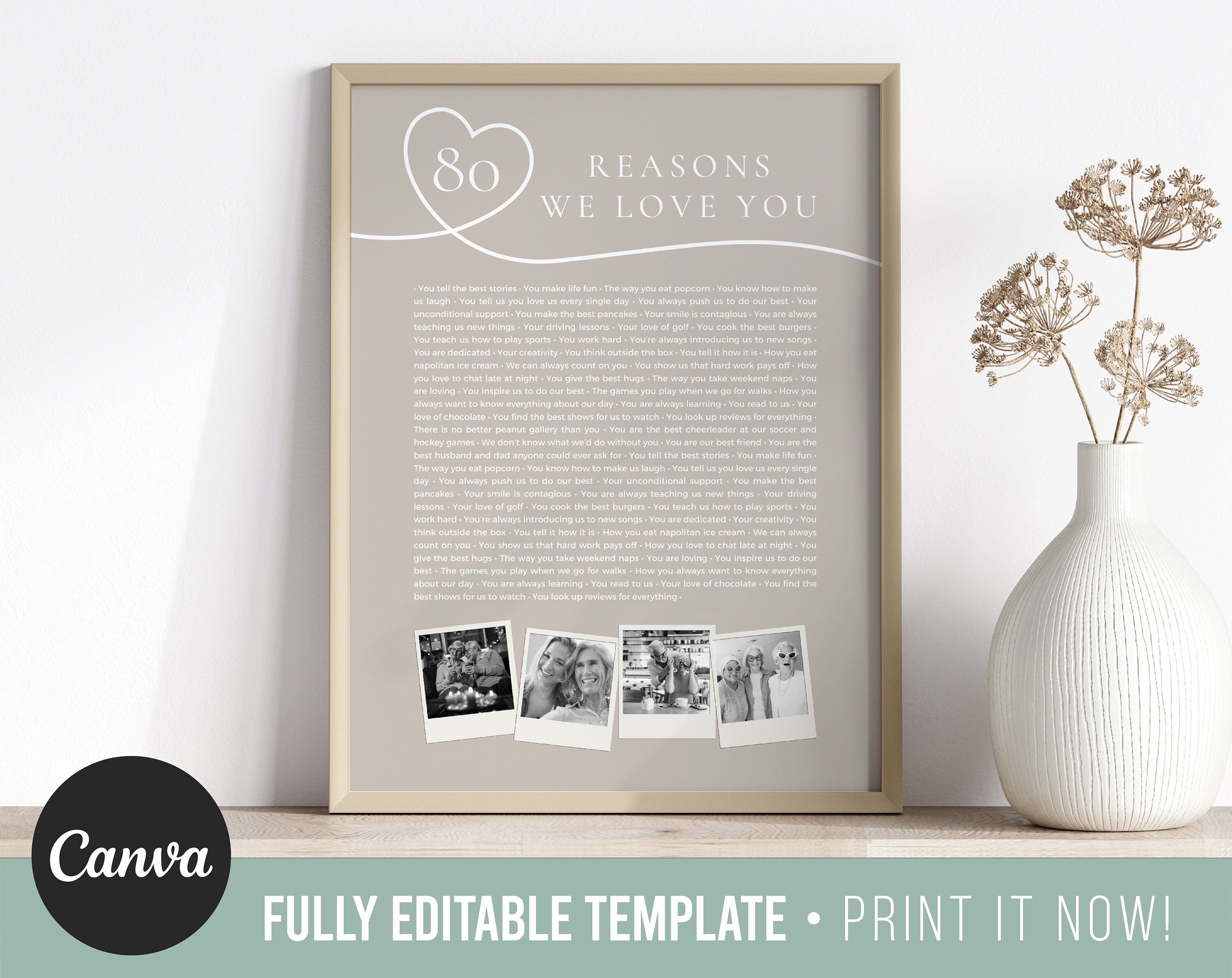 Fully Editable Template 80 Reasons We Love You Photo Collage - Etsy ...