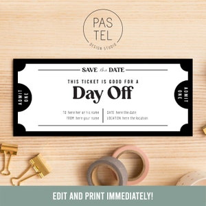 Day off Gift Coupon INSTANT DOWNLOAD, Editable Text Printable Voucher ...