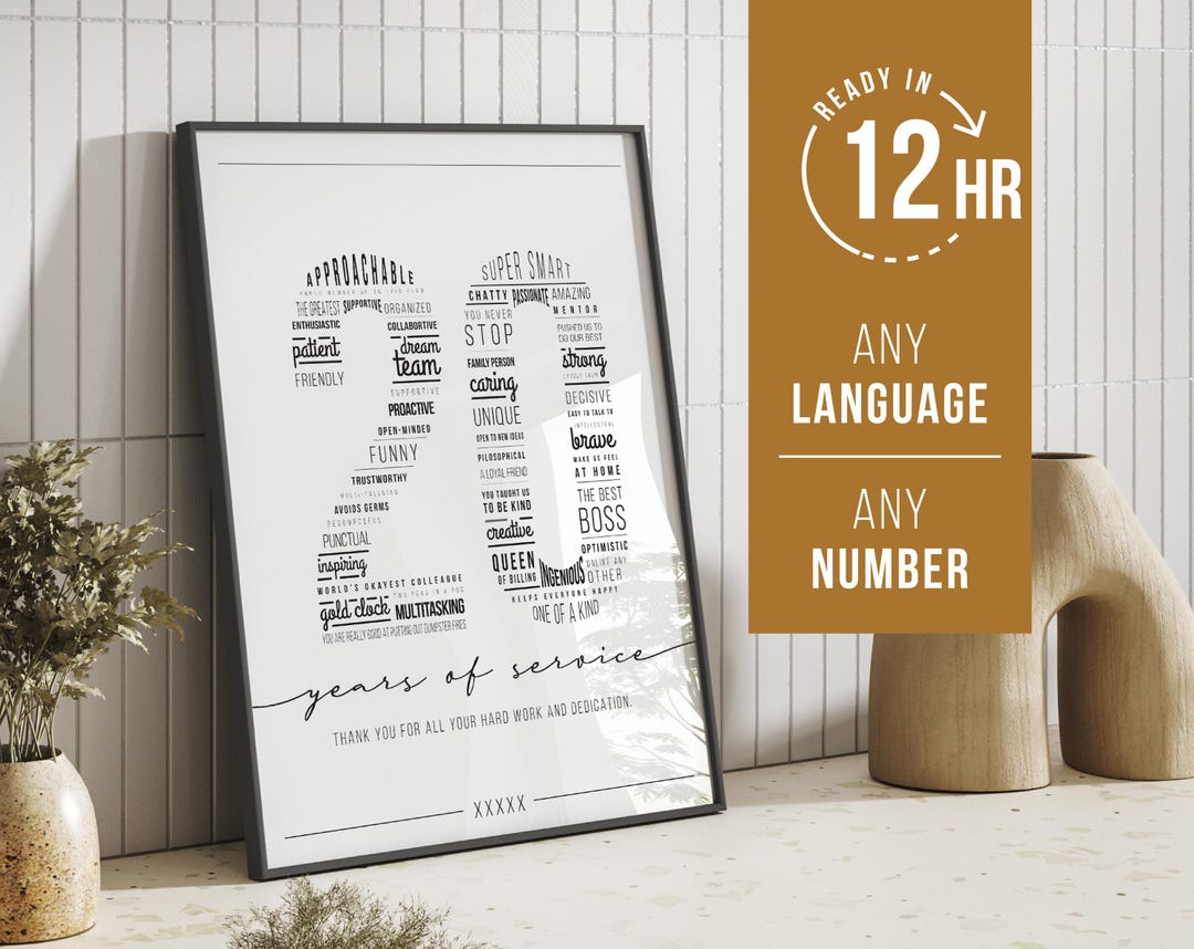 20 Years Work Personalized Anniversary Gift Custom Word Cloud, 20 ...