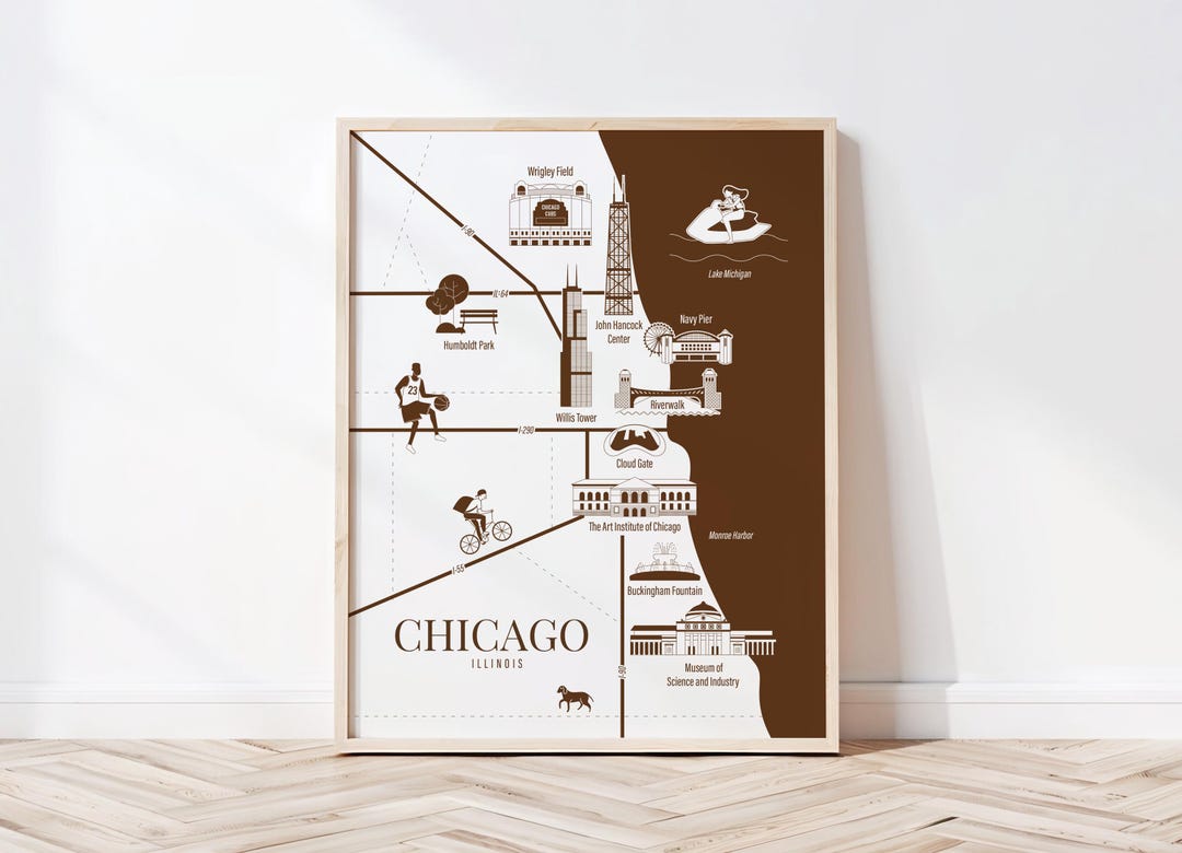 Chicago Neighborhood Map Print Chicago Illustrated Map Poster Lake ...