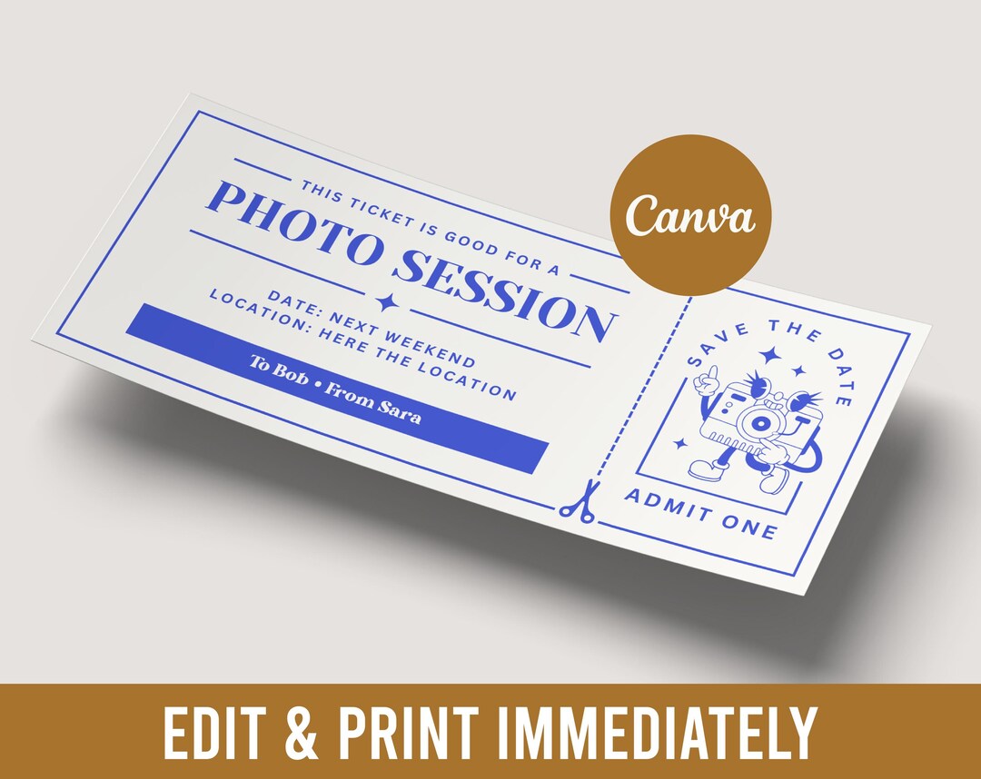 Photo Session Gift Retro Coupon Instant Download Editable Text ...