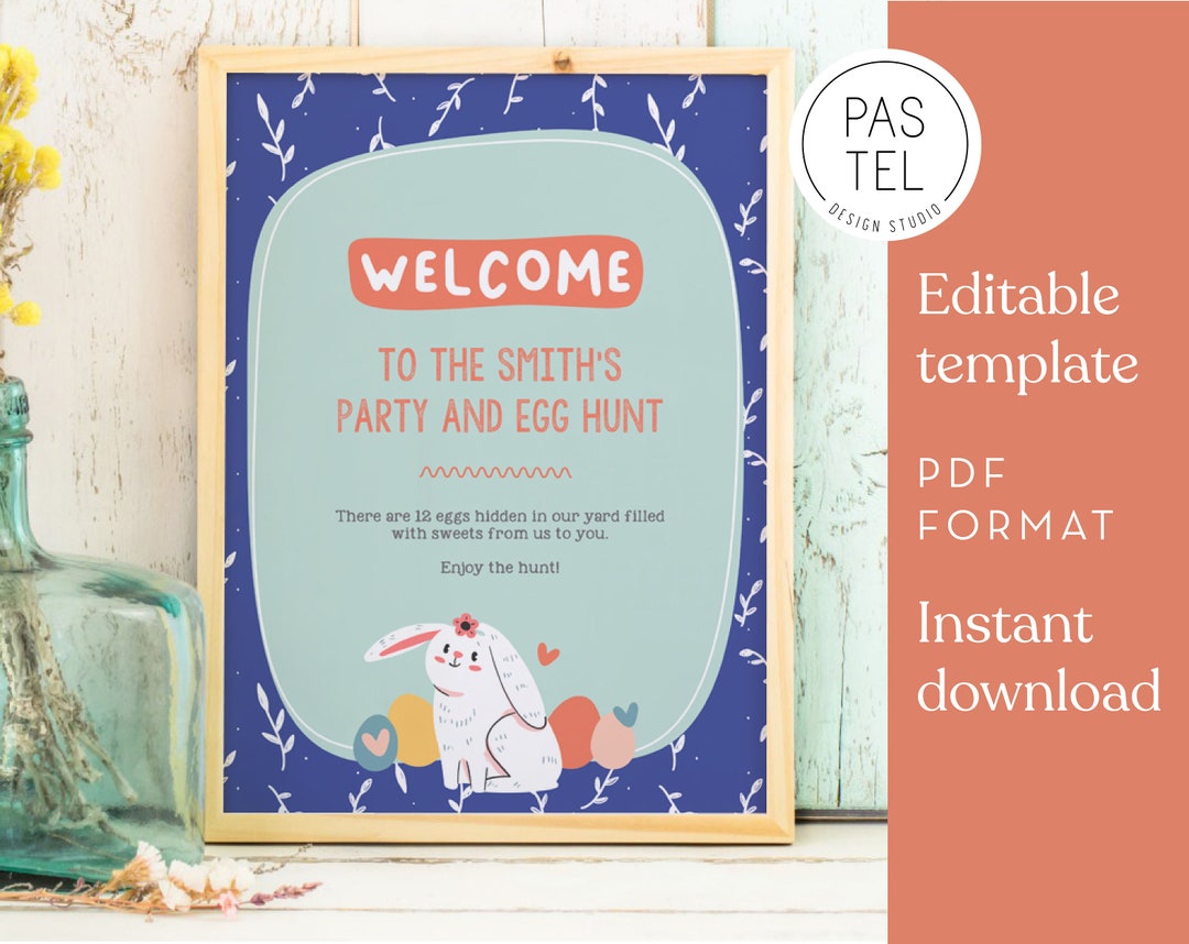 Pastel Easter Party Welcome Sign Template | Easter Bunny Printable ...