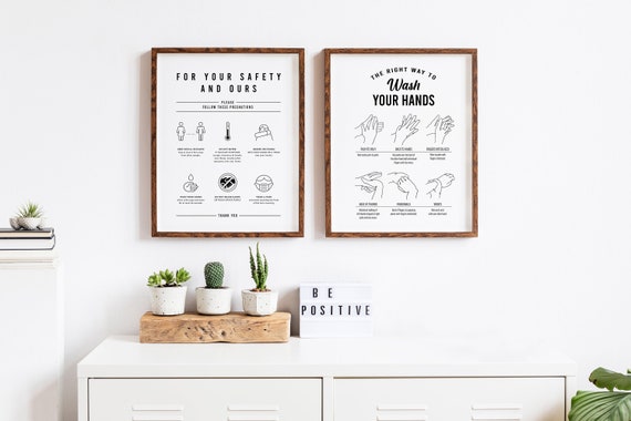 Wash Your Hands Sign Set Bathroom Sign Restroom Sign | Etsy