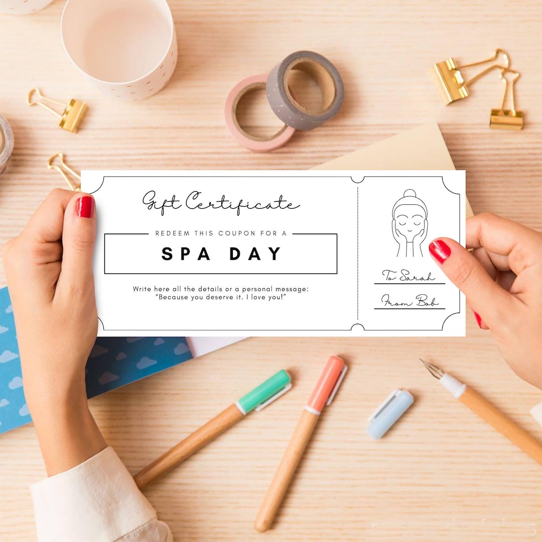 Spa Day Gift Coupon Instant Download Editable Text Printable Voucher ...