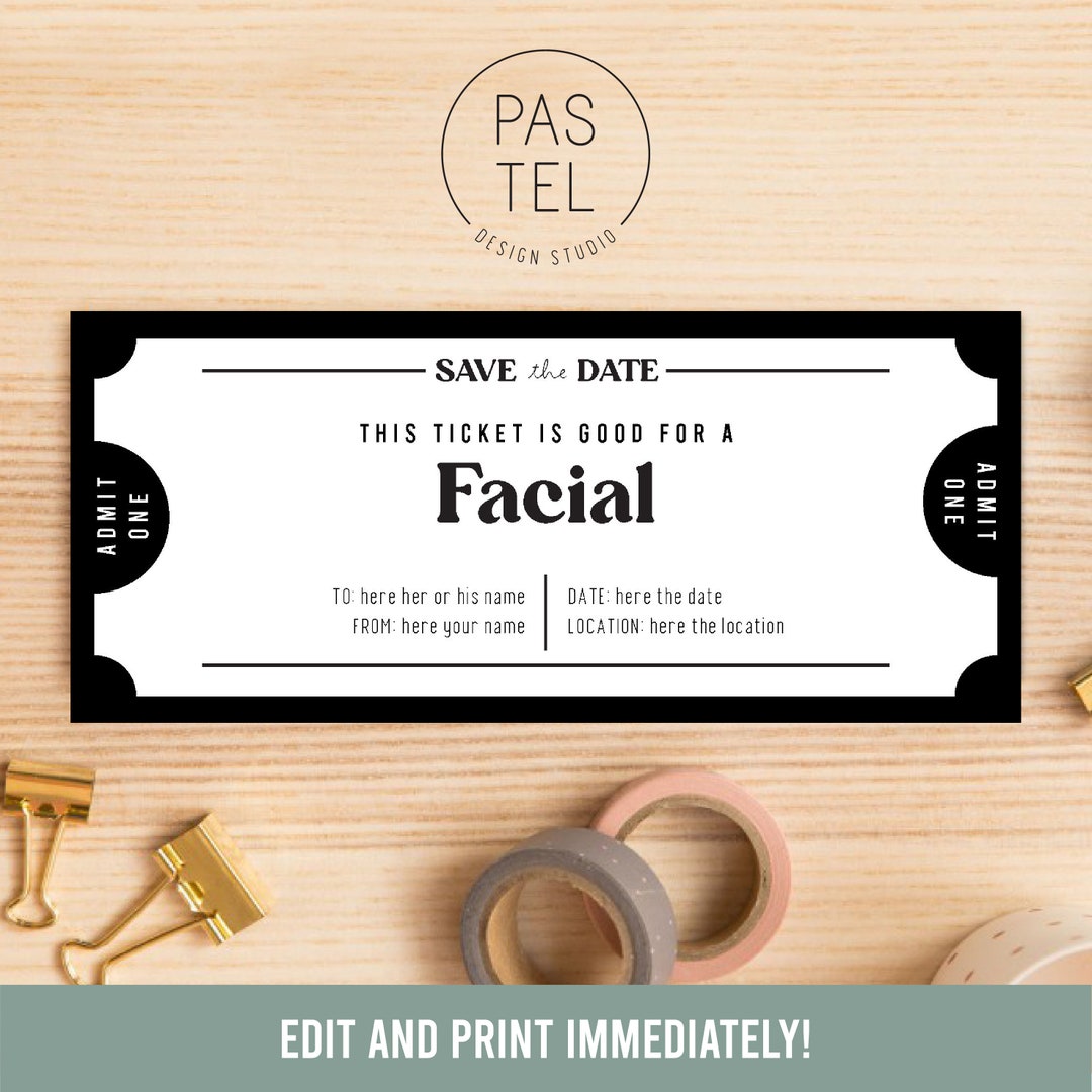 Facial Gift Coupon INSTANT DOWNLOAD, Editable Text Printable Voucher ...