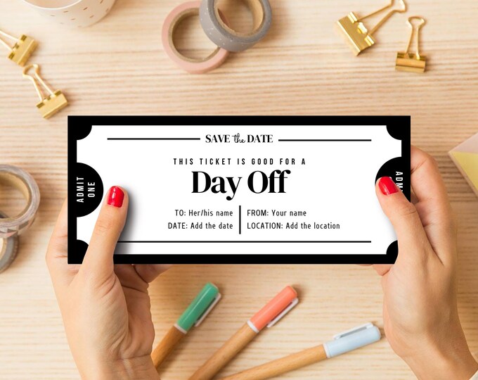Day off Coupon Voucher - INSTANT DOWNLOAD - EDITABLE Text - Printable, Personalized, Ticket ...
