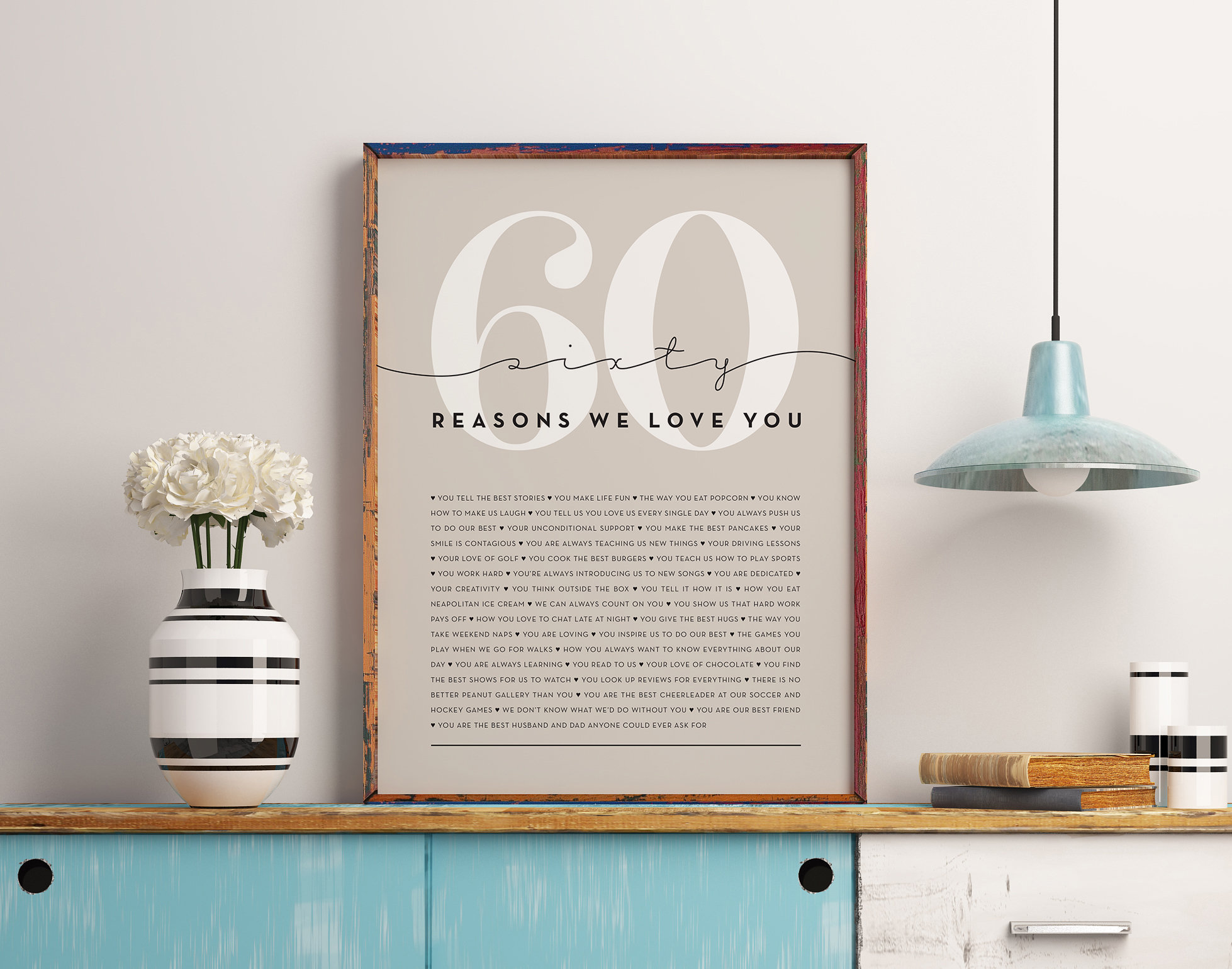 60th Birthday Gift 60 Reasons We Love You Print Sentimental Wall Art ...