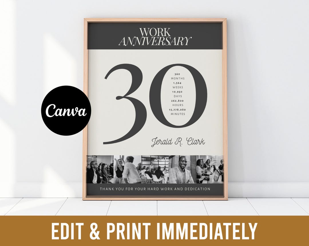 30 Year Work Anniversary Gift Employee Appreciation Gift Years of ...