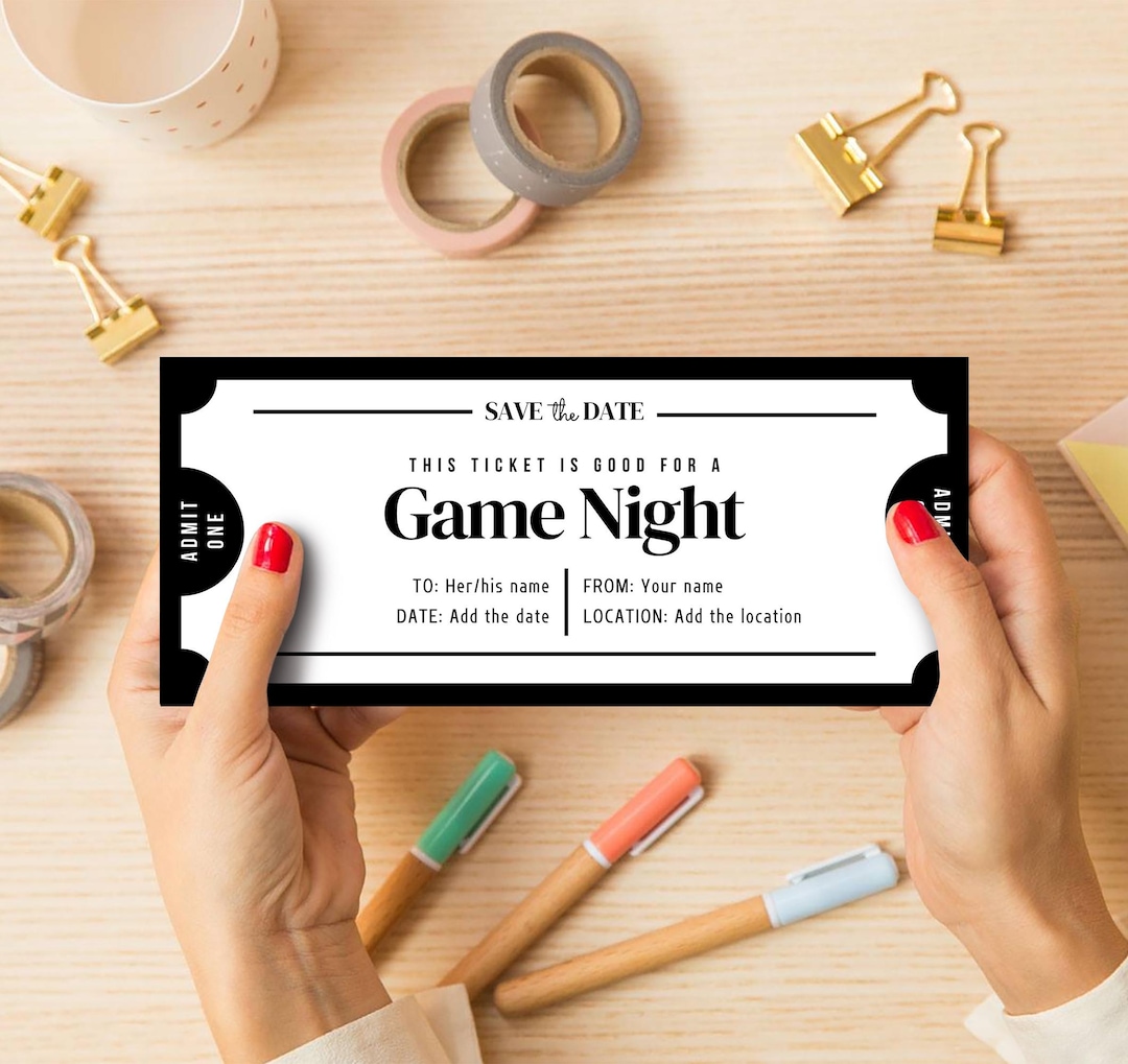 Game Night Gift Coupon Instant Download Editable Text Printable Voucher ...