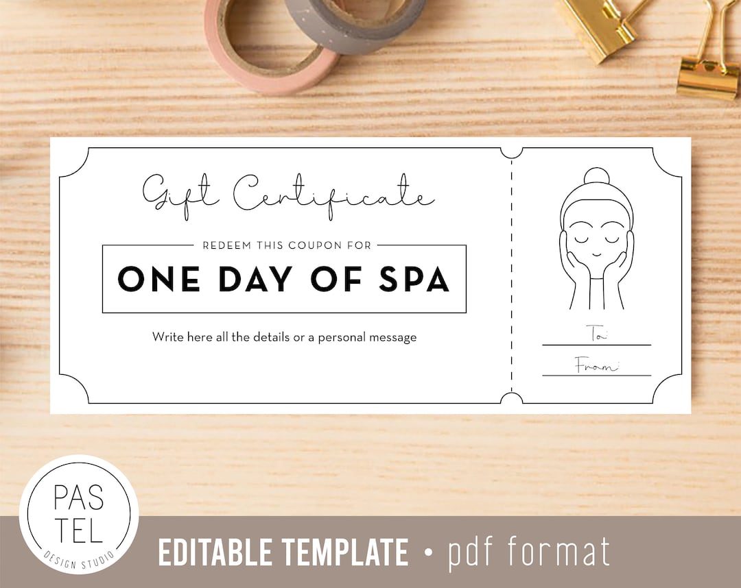 Spa Day Gift Coupon INSTANT DOWNLOAD Editable Text - Etsy