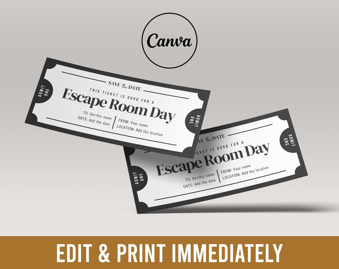 Escape Room Gift Coupon Instant Download Editable Text Printable ...