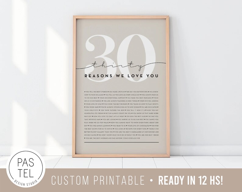 30 raisons pour lesquelles nous vous aimons Cadeau du 30e - Etsy France
