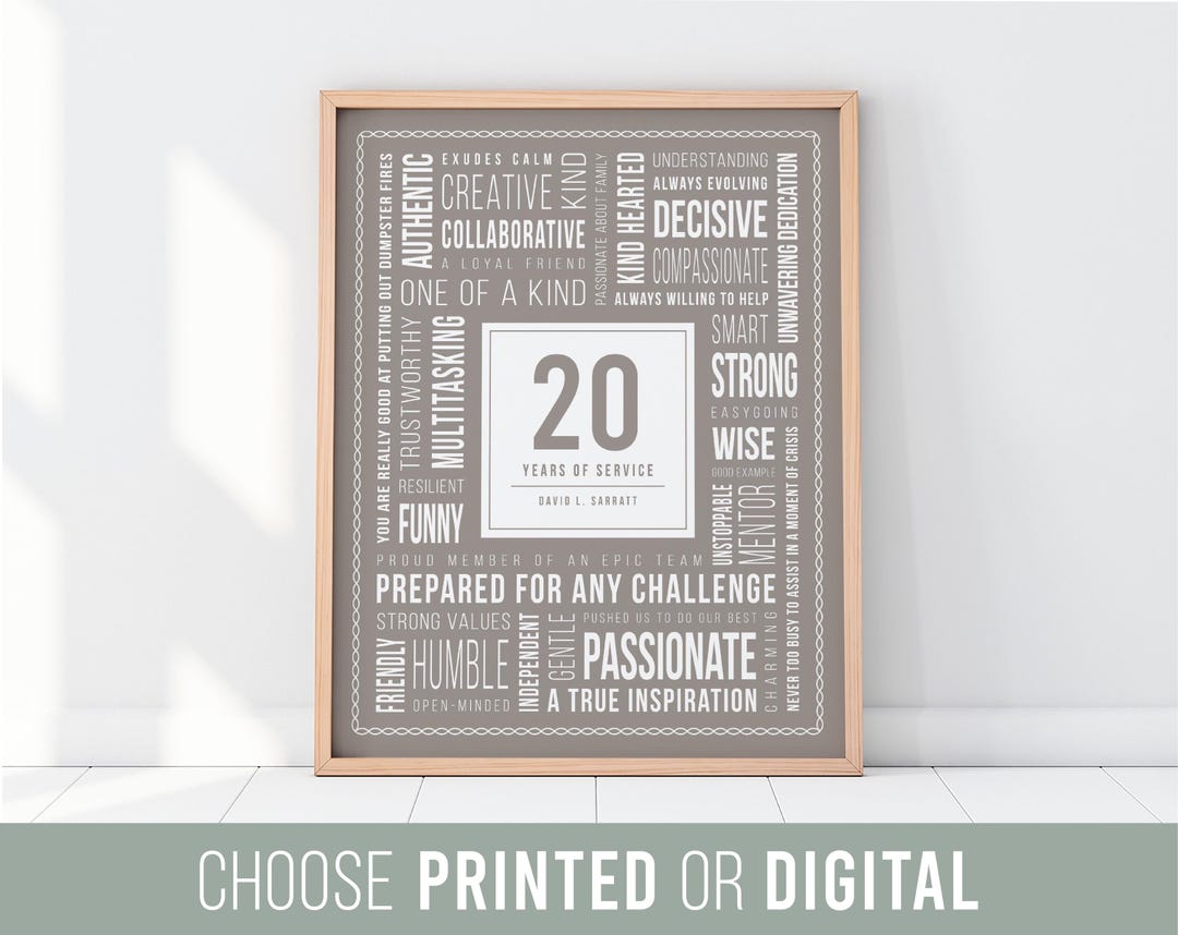 20 Year Work Anniversary Gift | 20th Employee Service Award, Employment ...