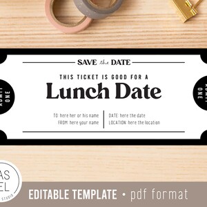 Lunch Date Gift Coupon INSTANT DOWNLOAD Editable Text - Etsy