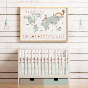 Montessori World Map Educational Print for Kids — World Map Tapestry ...
