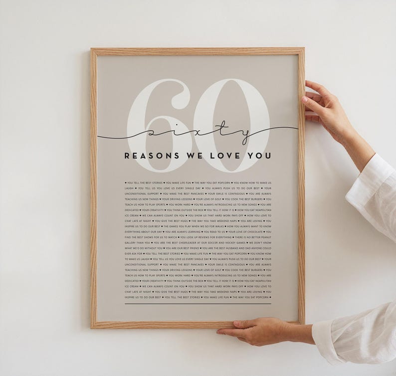 60th Birthday Gift 60 Reasons We Love You Print Sentimental Wall Art ...