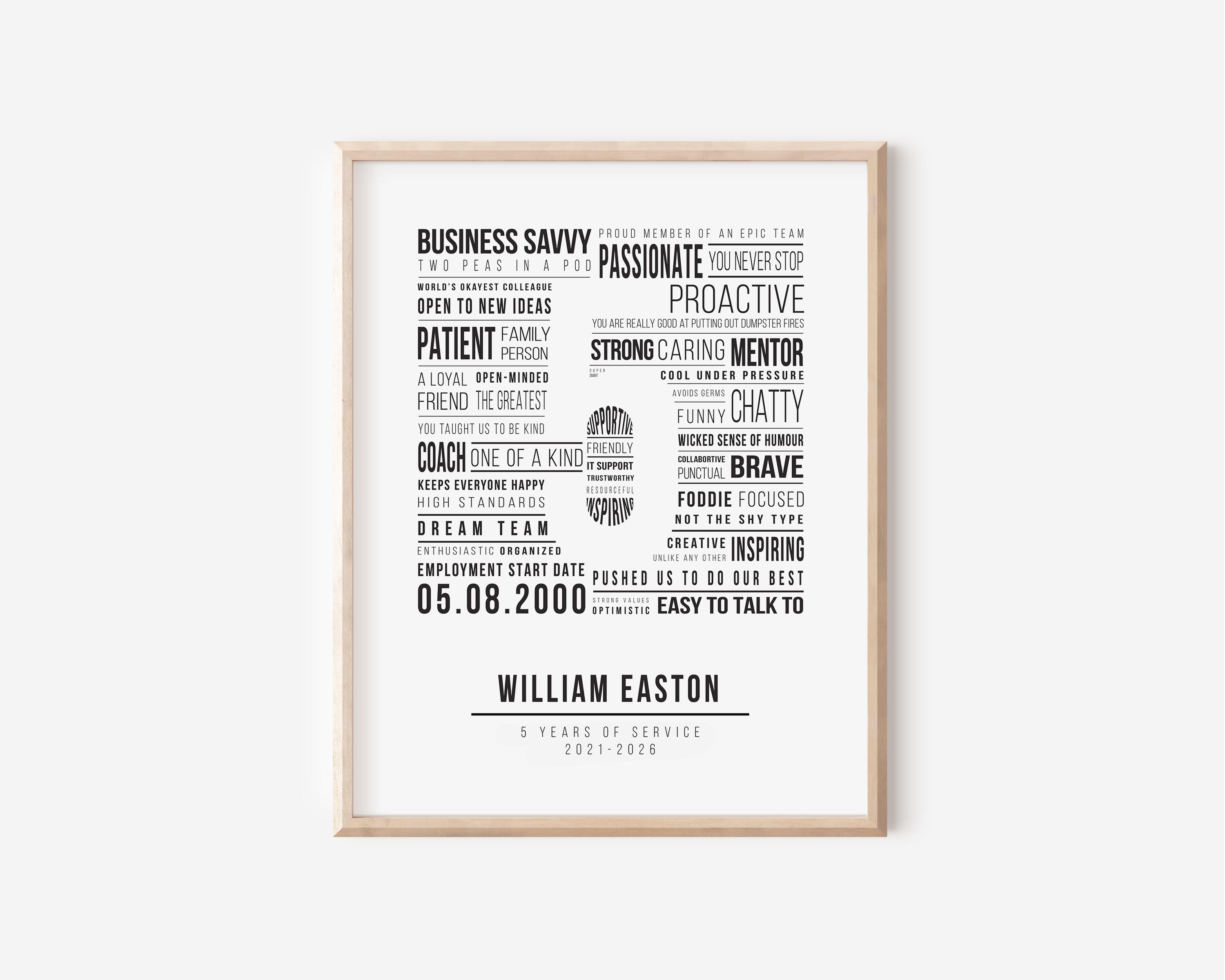 Personalized Work Anniversary Word Art Print: Employee Recognition Gift ...