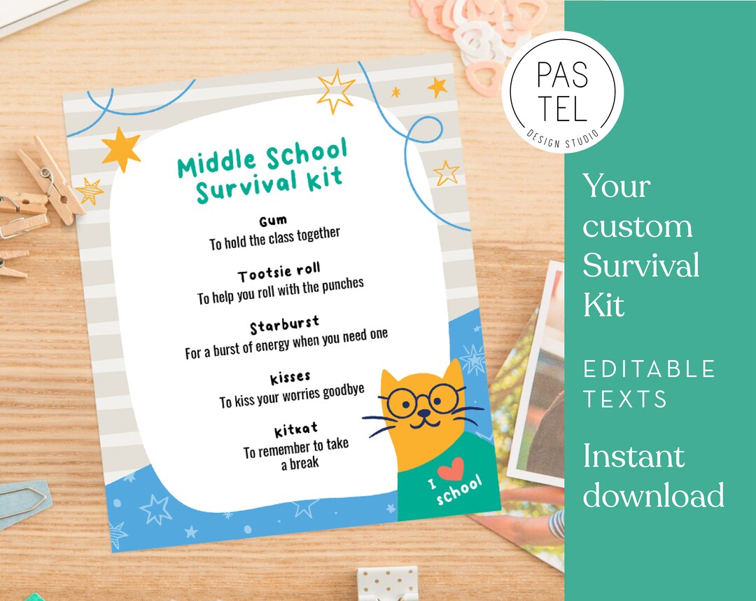 Editable Middle School Survival Kit Back to School Printable Kit ...