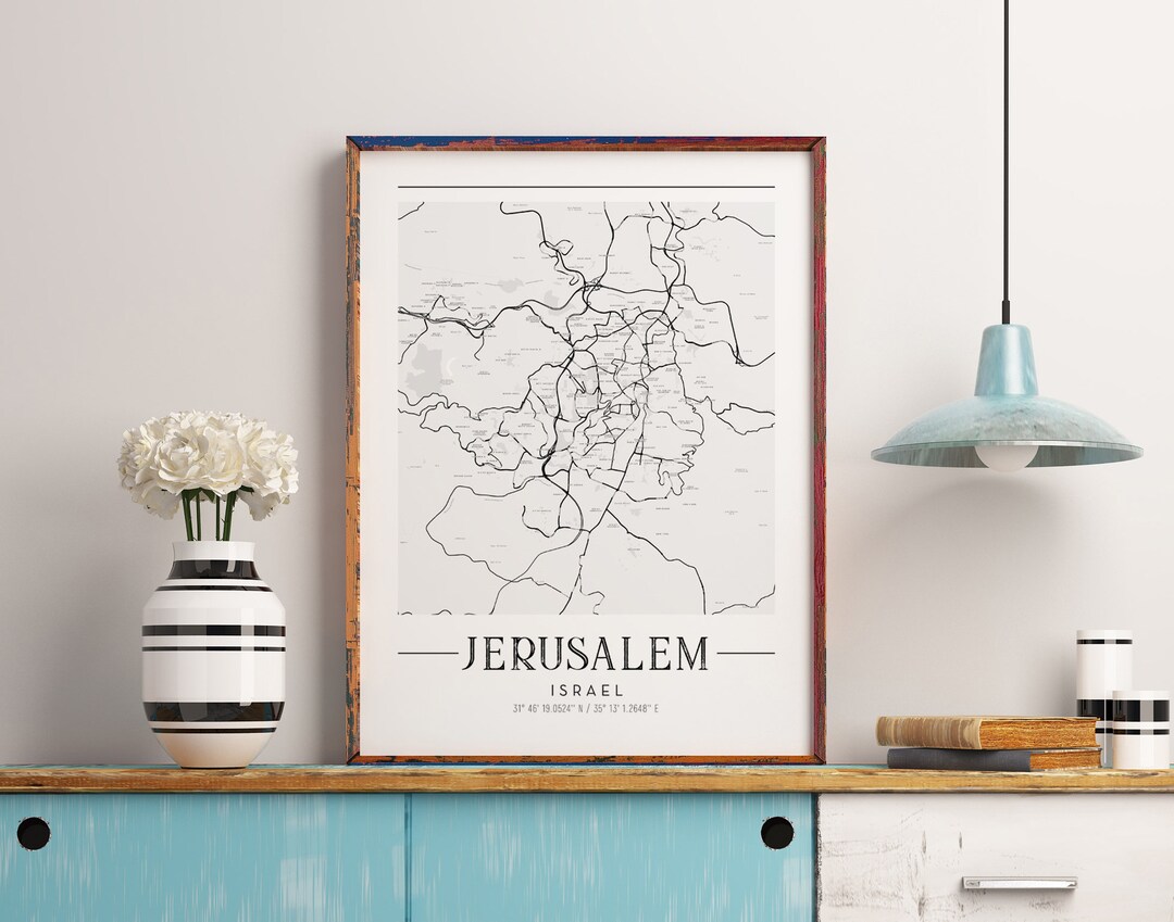 Jerusalem City Map Jerusalem City Jerusalem Print Jerusalem Wall Art ...