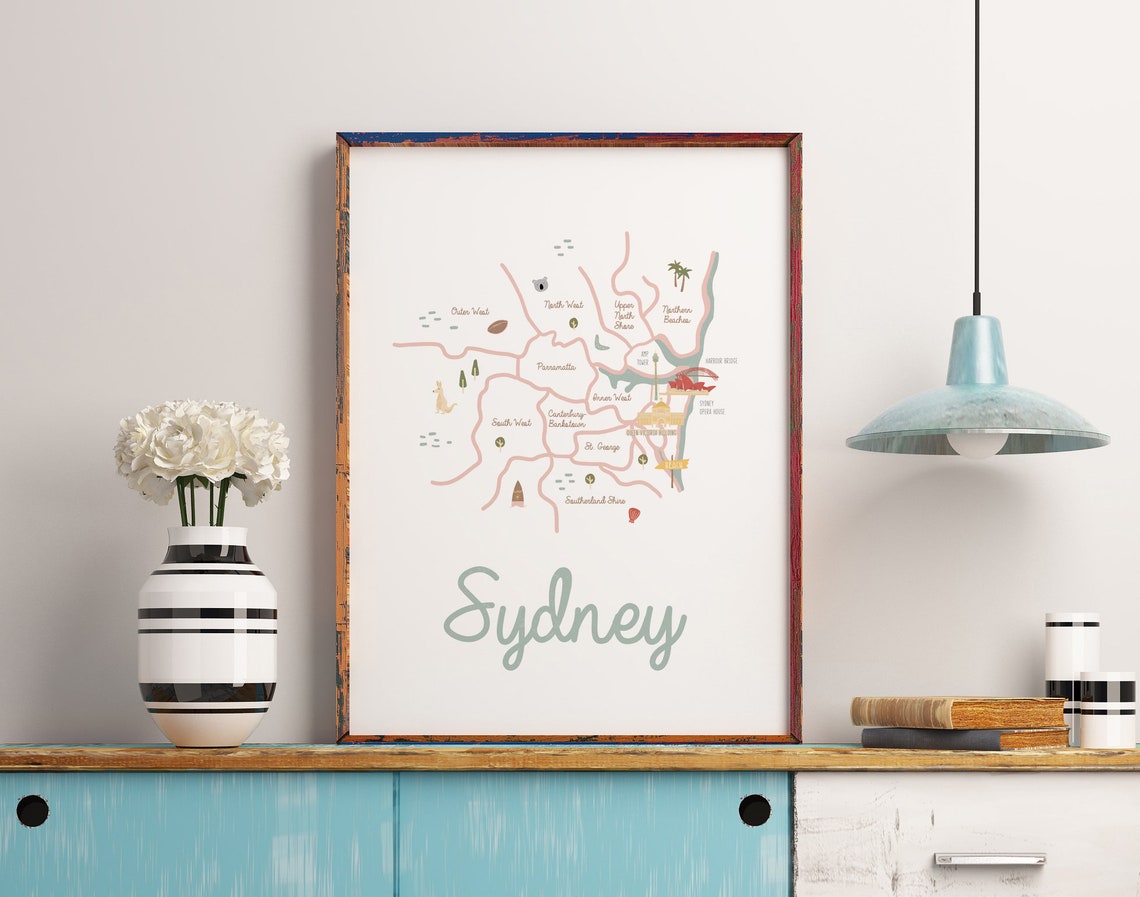 Sydney Map Sydney City Sydney Print Sydney Wall Art | Etsy