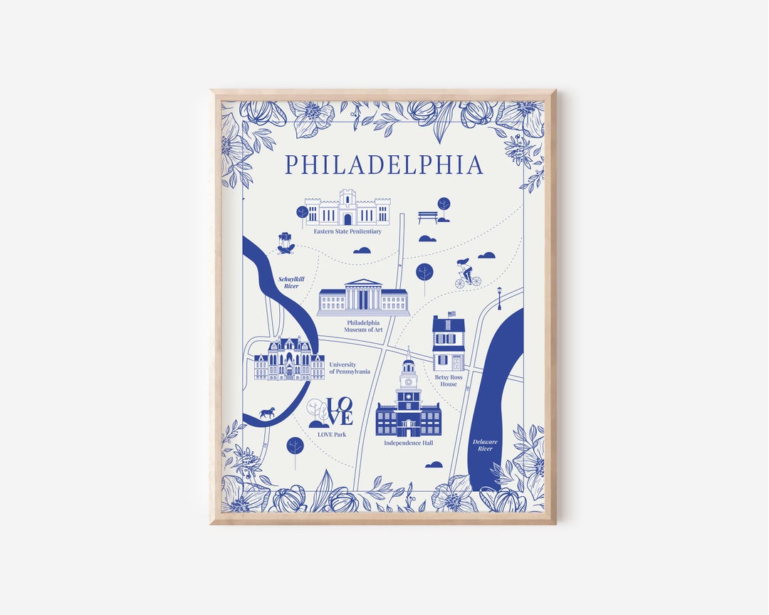 Illustrated Map of Philadelphia – Toile Style, Philadelphia Wall Art ...