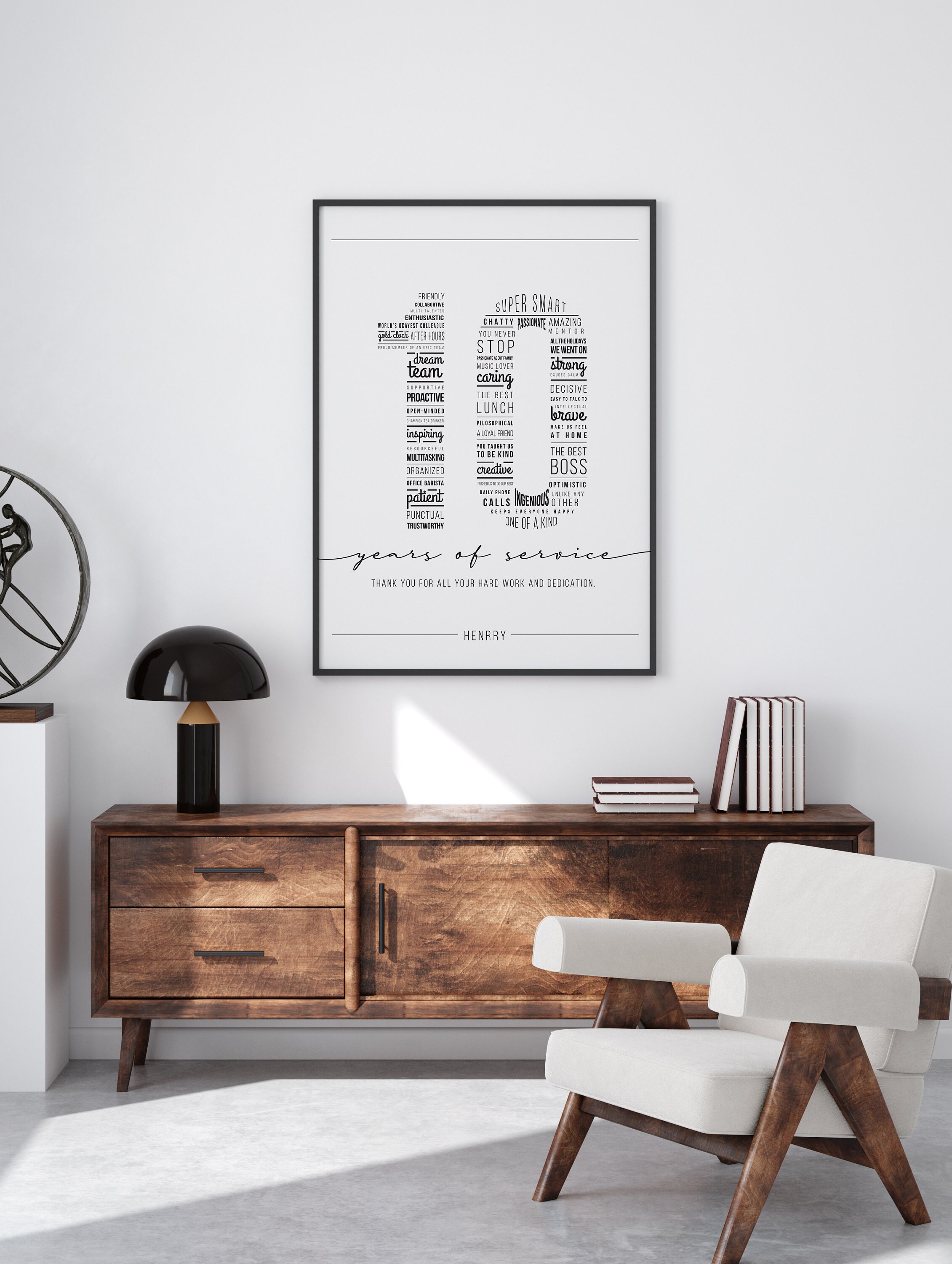 Personalized 10 Year Work Anniversary Gift — Custom Word Cloud Poster ...