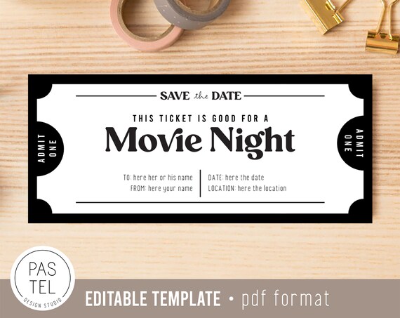Movie Night Gift Coupon INSTANT DOWNLOAD Editable Text - Etsy