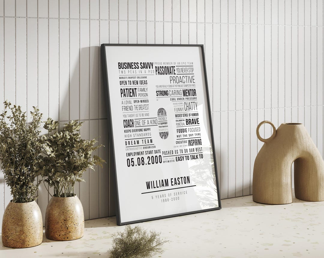 Personalized Work Anniversary Word Art Print: Employee Recognition Gift ...