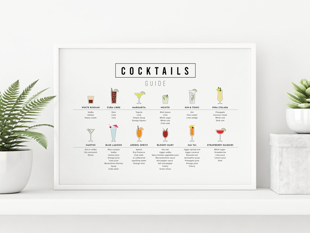 Cocktails Guide Print Cocktail Print Cocktail Art Bar Poster Cocktail ...