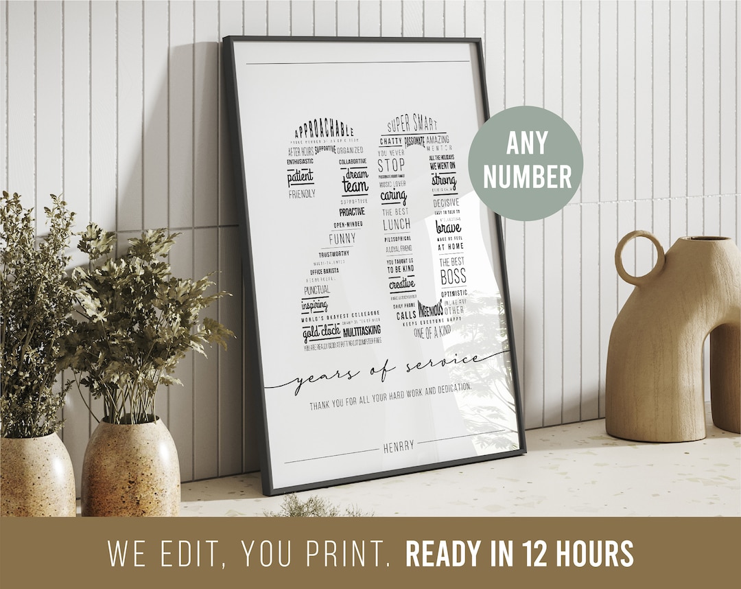 20 Years Work Personalized Anniversary Gift Custom Word Cloud, 20 ...