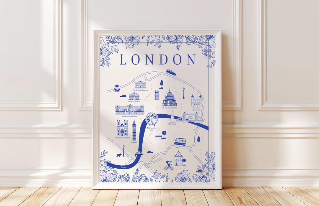 Illustrated Map of London – Toile Style, London Wall Art Print or ...