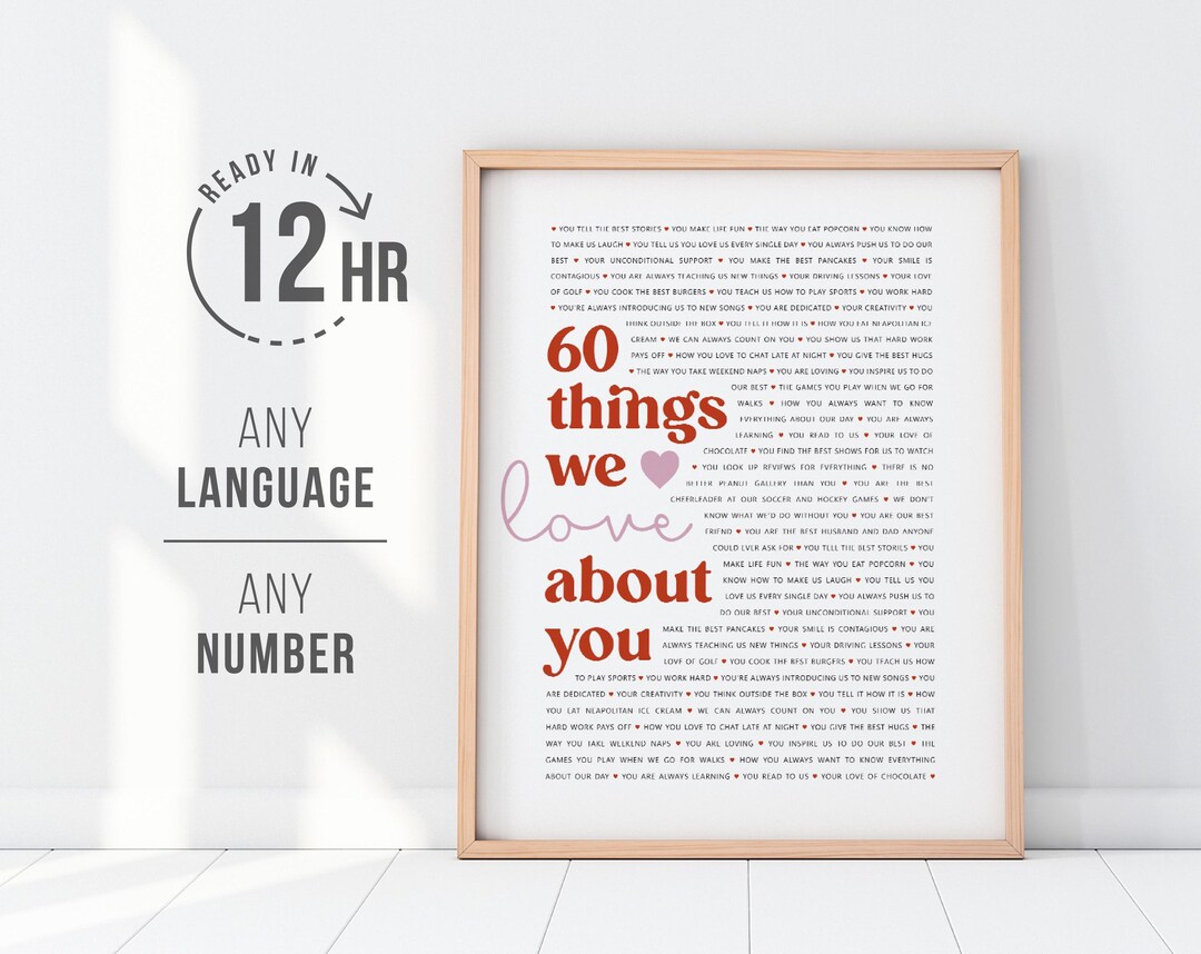 60 Reasons Why We Love You Poster Personalized 60th Birthday Gift for ...