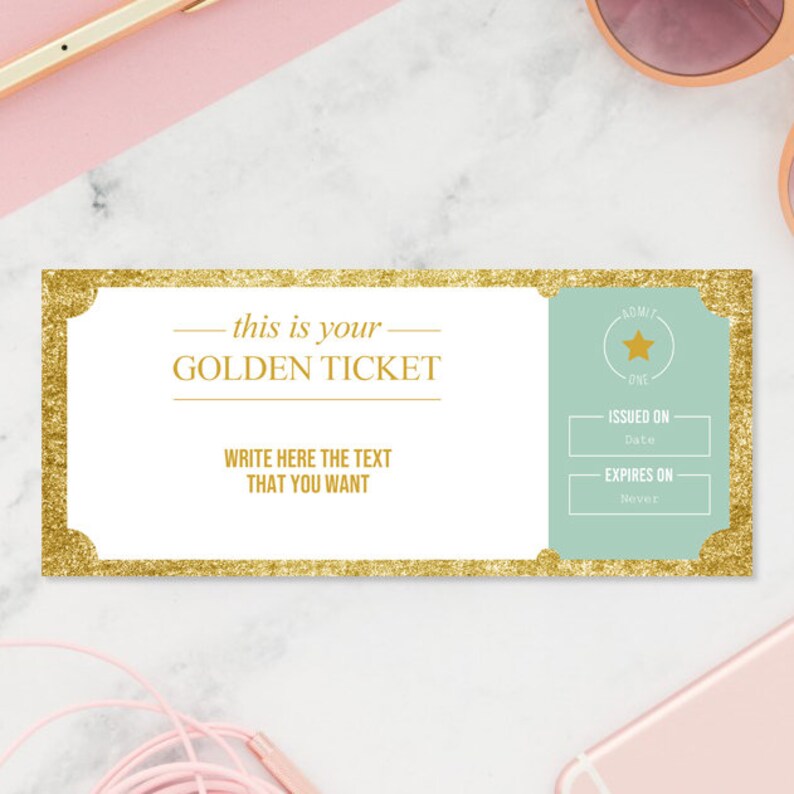 Golden Ticket Custom Gift Voucher Custom Golden Ticket | Etsy