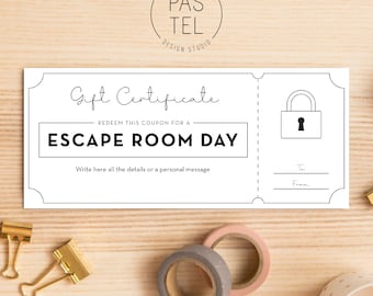Escape Room Gift Coupon INSTANT DOWNLOAD, Editable Text Printable ...