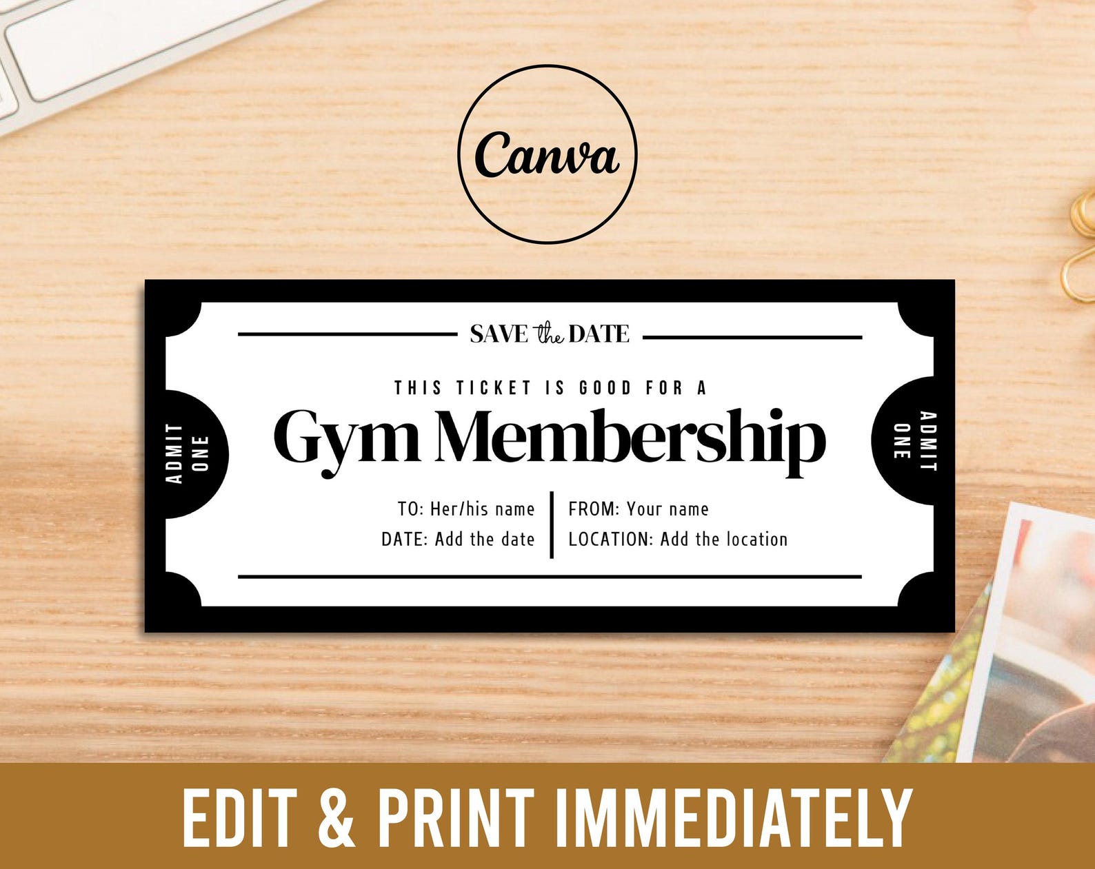 Gym Membership Gift Coupon INSTANT DOWNLOAD, Editable Text Printable ...