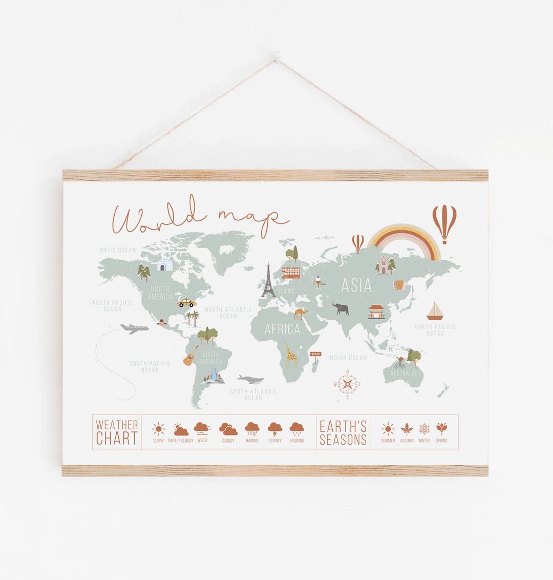 Montessori World Map Educational Print for Kids — World Map Tapestry ...