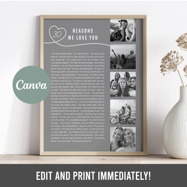 30th Birthday Photo Collage 30 Things We Love About You - Etsy