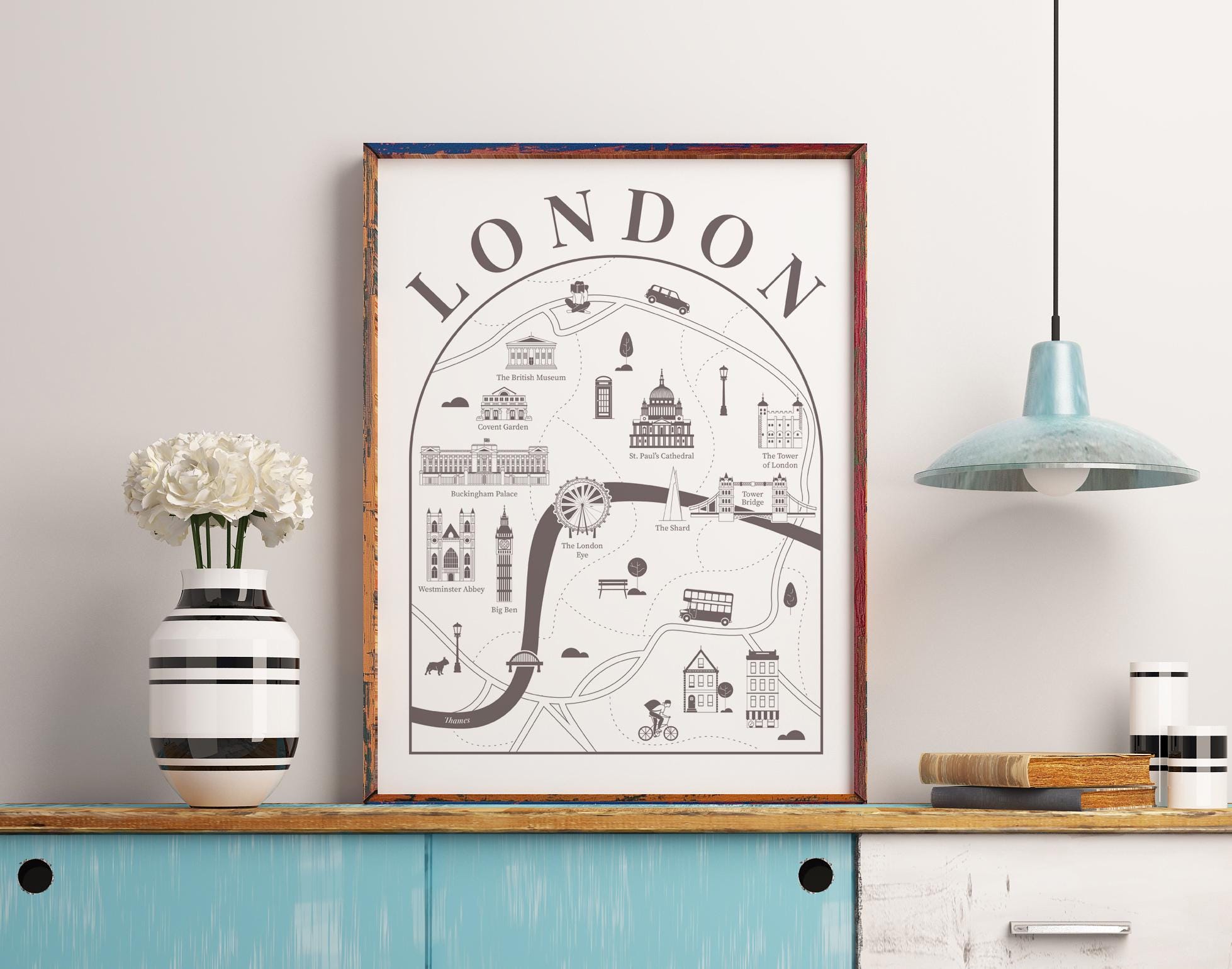 London Map Print: Minimalist Illustrated Neighborhood Art - Etsy