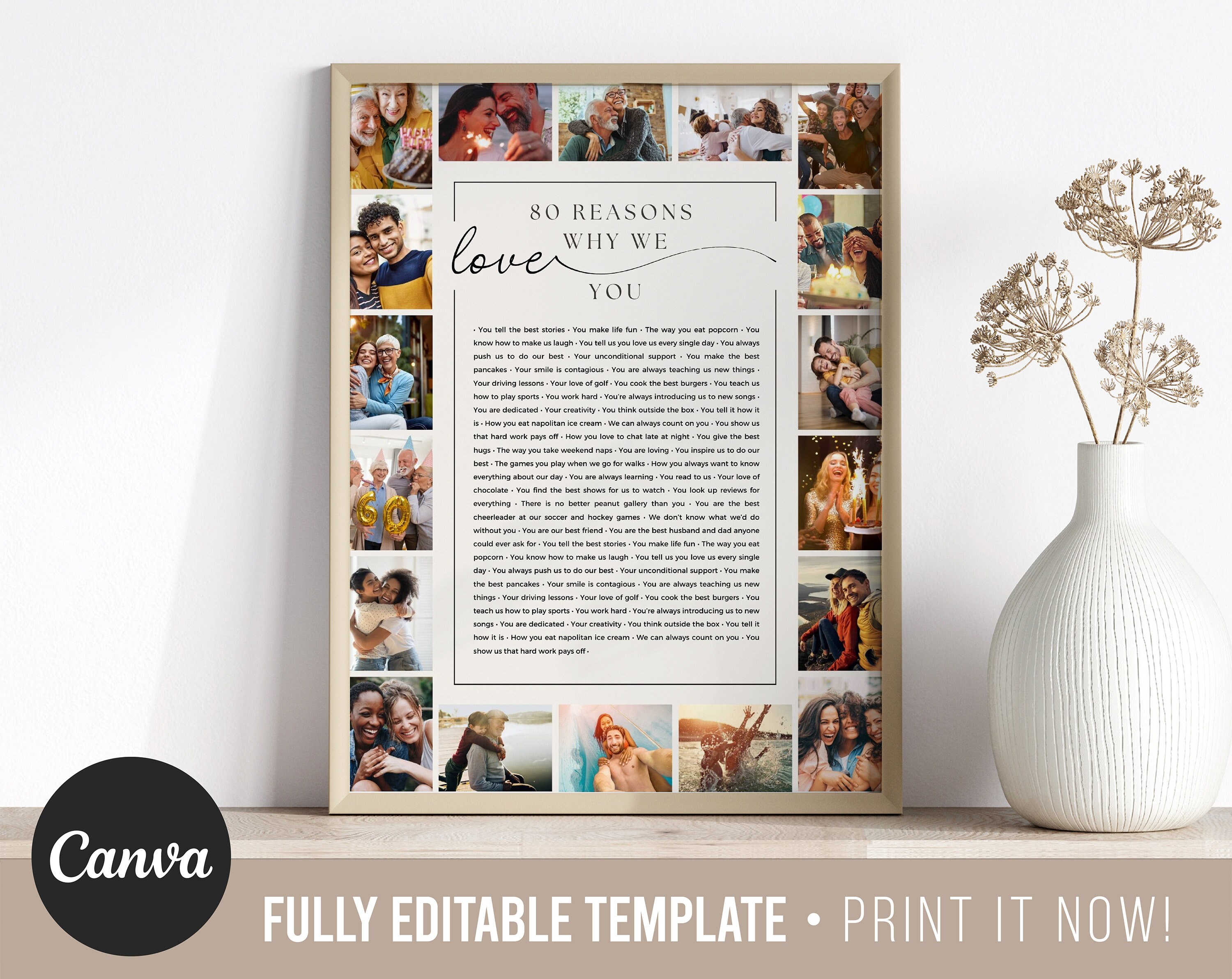 80 Reasons We Love You Custom Photo Collage Fully Editable - Etsy