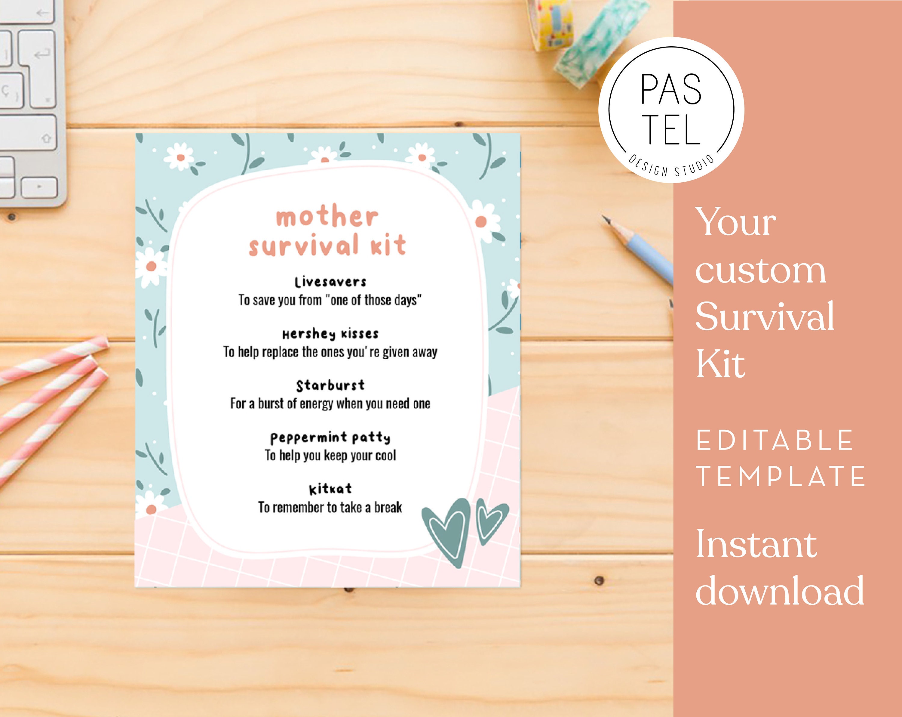 Mom Survival Kit Label Editable) New Parent Survival Kit 40 Tags For