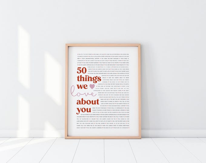 50 Reasons Why We Love You Poster Frame Personalized 50th Birthday Gift ...
