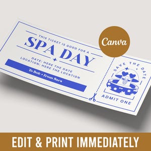 Spa Day Gift Personalised Ticket Template Spa Day Coupon Gift Editable ...