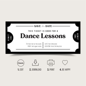 Dance Lessons Gift Coupon INSTANT DOWNLOAD, Editable Text Printable ...