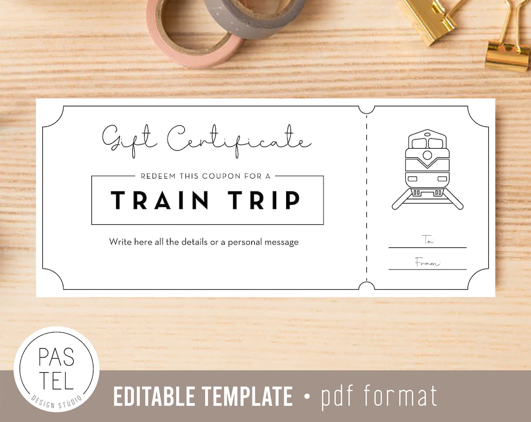 Train Trip Gift Voucher INSTANT DOWNLOAD, Editable Text Travel Gift ...