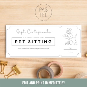 Dog Sitting Gift Coupon INSTANT DOWNLOAD, Editable Text Printable ...