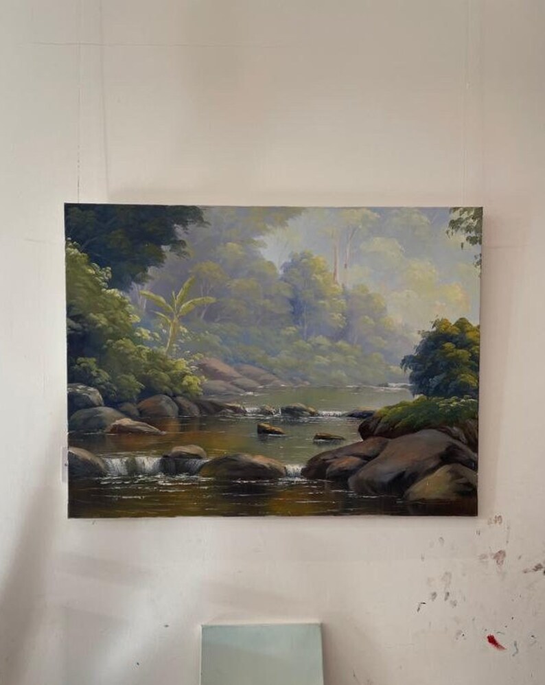 Waterfall Handmade Artwork ,stunning Oil Painting of Brazilian ...