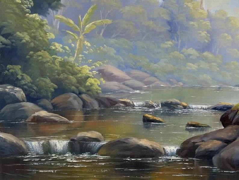 Waterfall Handmade Artwork ,stunning Oil Painting of Brazilian ...