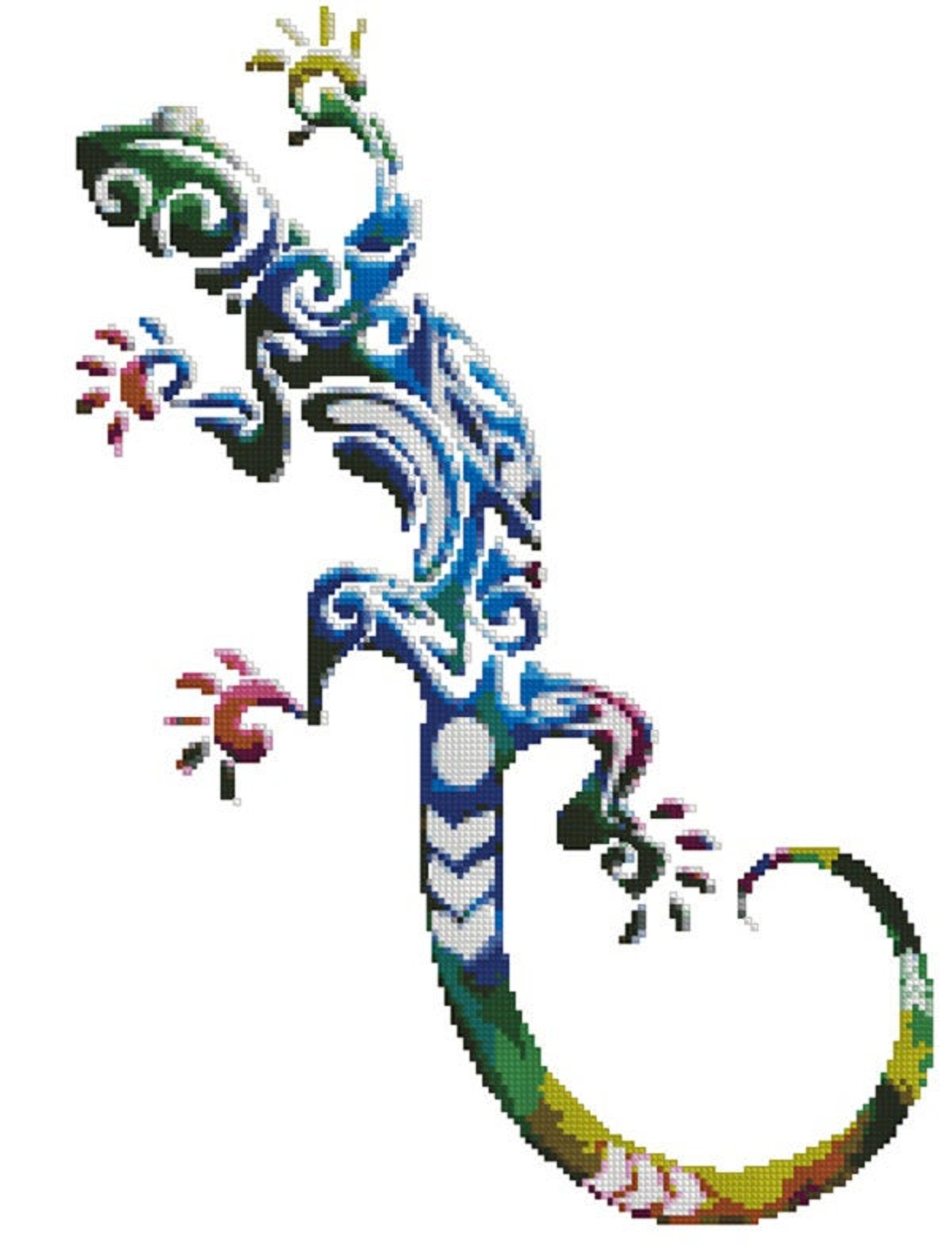 Watercolor Lizard Cross Stitch Pattern, Colorful Reptile Cross Stitch ...