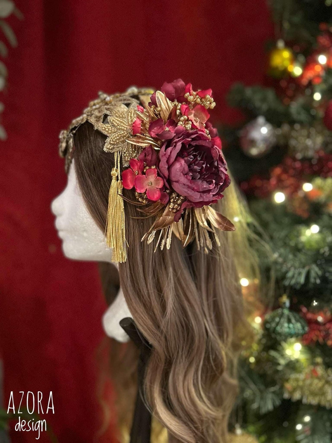 Azora Design Red Gold Glam Headpiece - Etsy